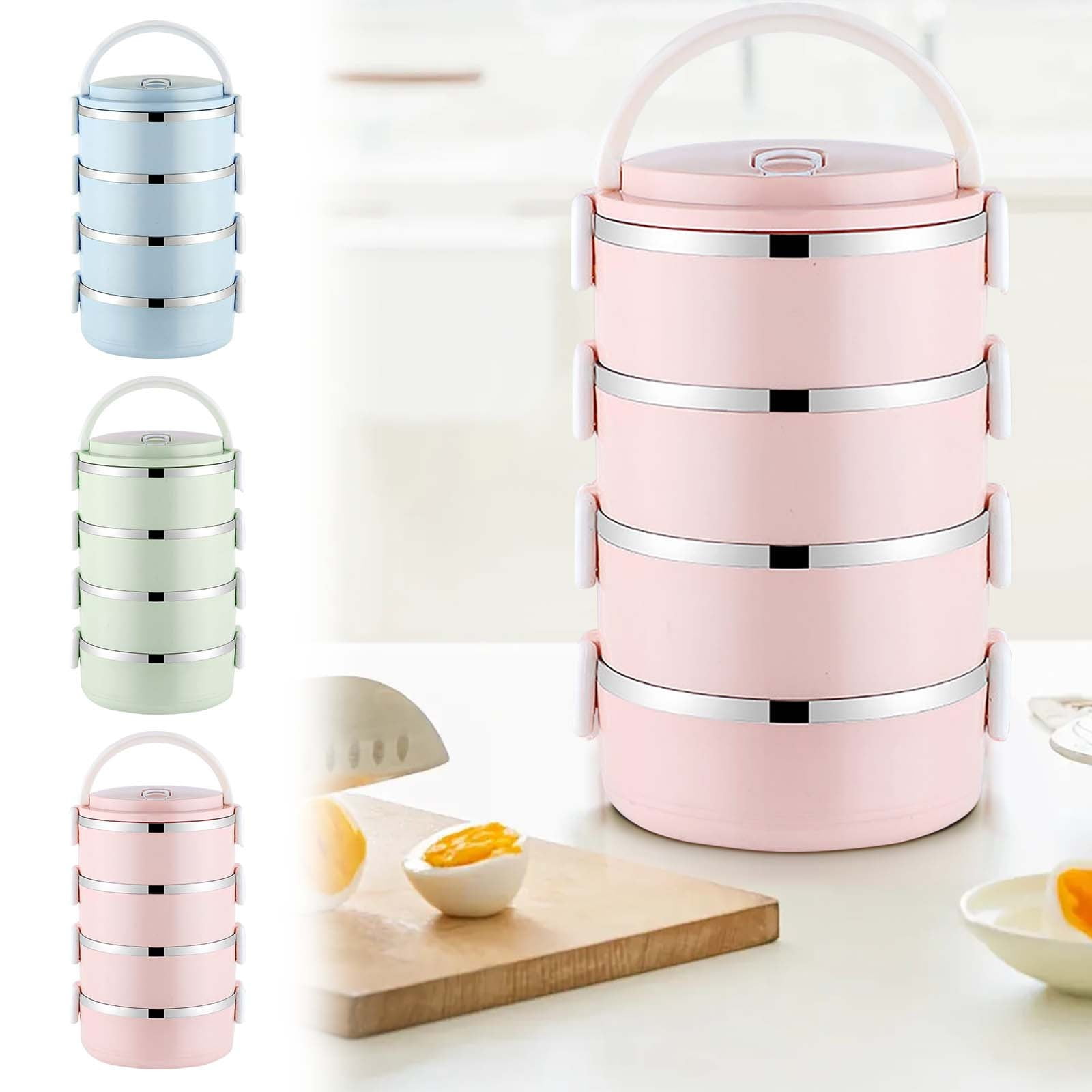 Insulated Meal Container, Stainless Steel Circular Bento Box, Portable ...