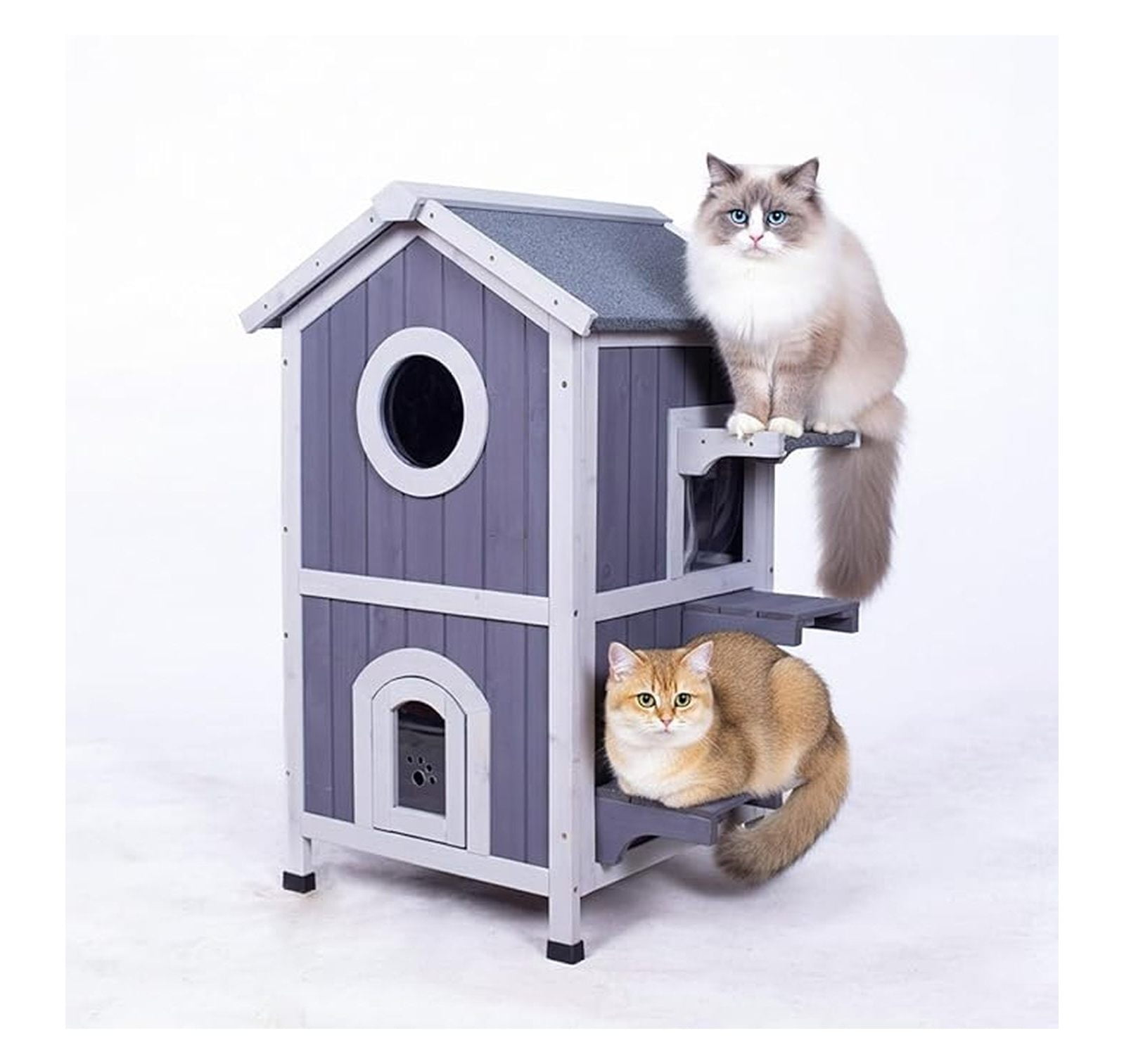 Insulated Outdoor Cat House - 2 Story Weatherproof Feral Cat Shelter ...