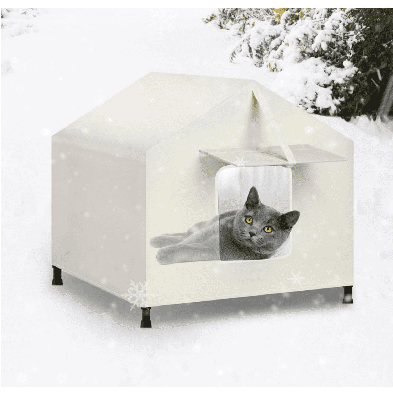 Insulated Outdoor Cat House Weatherproof w/Awning & Safe Escape Door ...