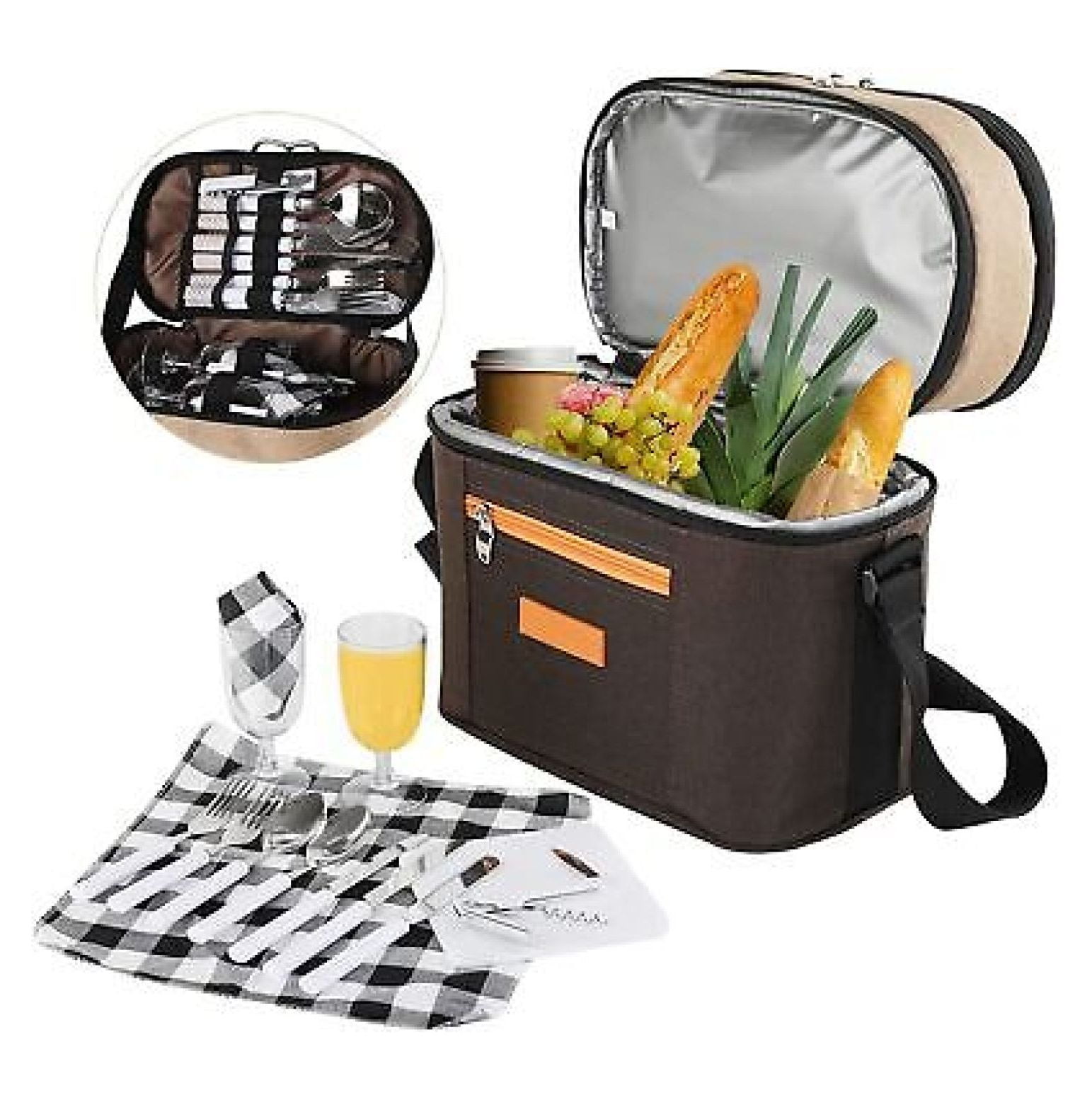 Insulated Picnic Backpack for 2 Person, Portable Picnic Bag Set ...