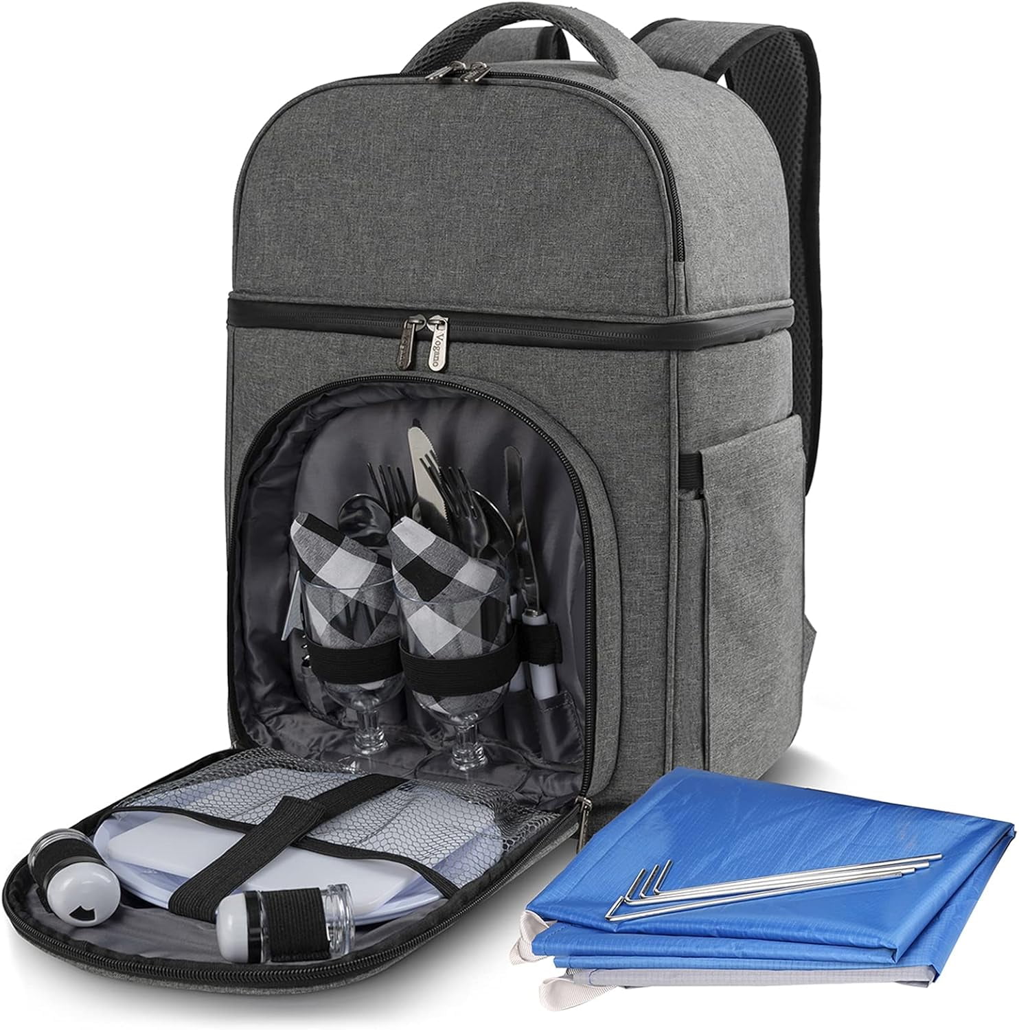 Insulated Picnic Backpack for 2 with Cooler Compartment, Blanket ...