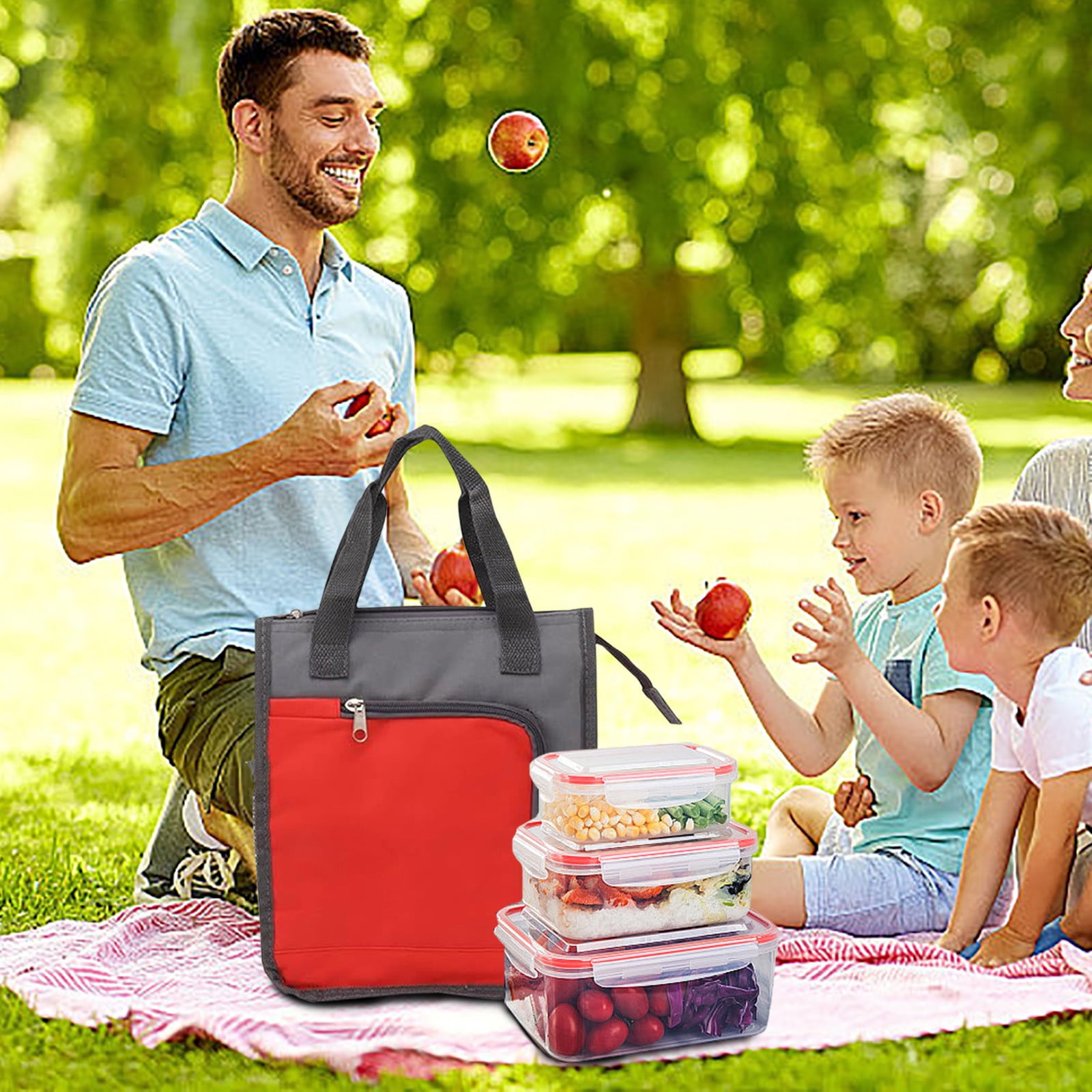 Insulated Picnic Bag Cooler Bag with Thermal Compartments, Foldable ...