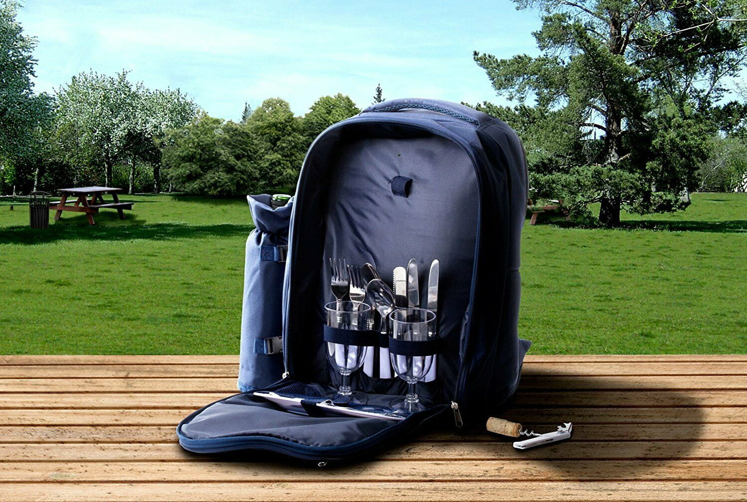 Insulated Picnic Basket Set Lunch Tote Backpack Cooler - Picnic Set for ...