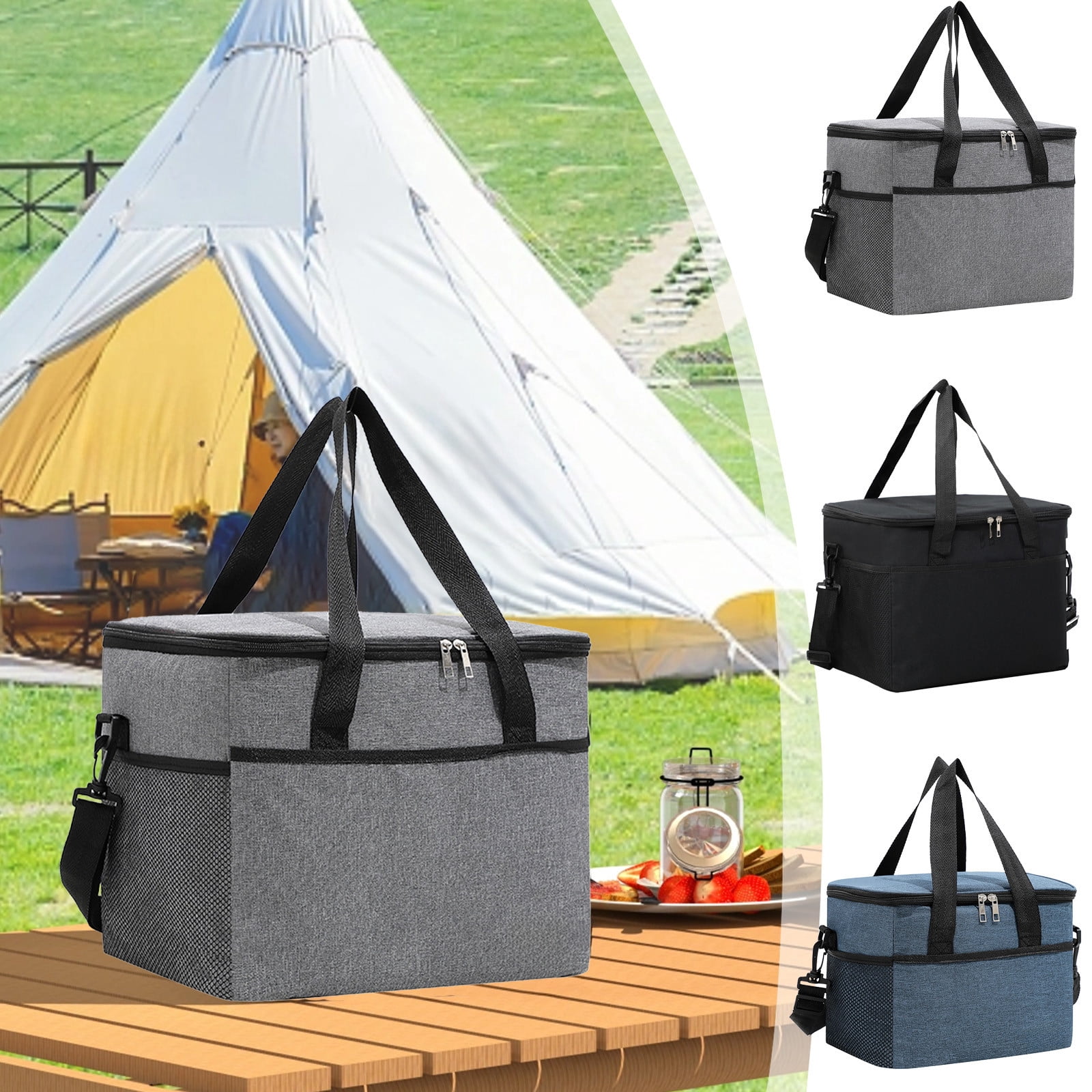Insulated Picnic Lunch Bag, Large Capacity Food Carrier, Thick Aluminum ...
