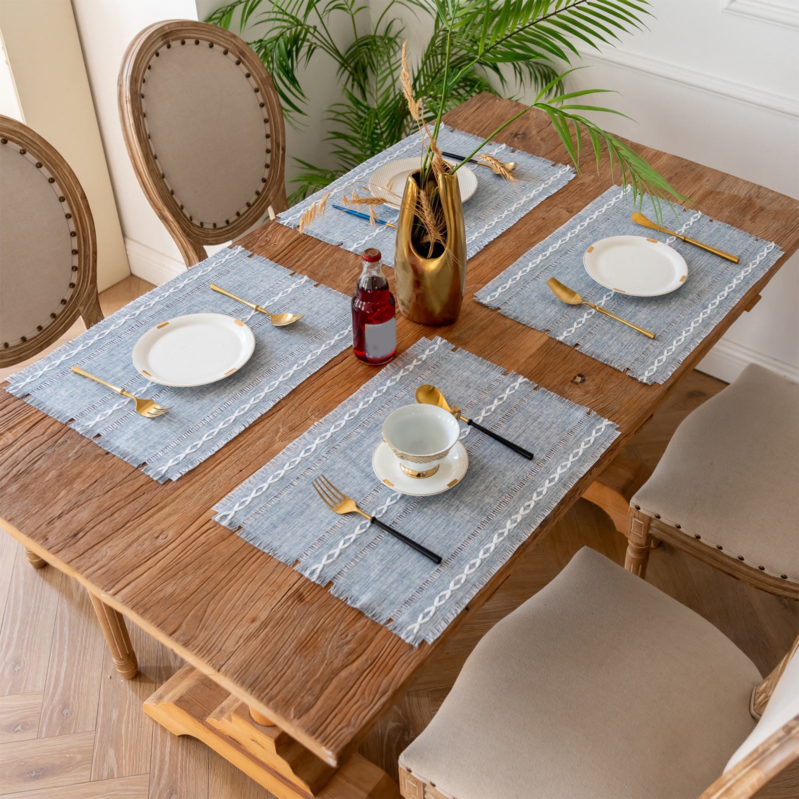 Insulated Placemat with Tassel, Thick Linen Table Mat for Dining, 1 ...