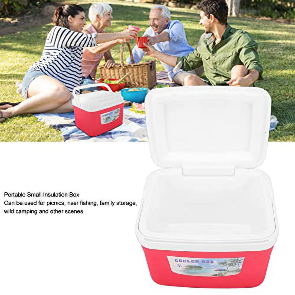 Insulated Portable Cooler, 5L Red Outdoor Hard Cooler with Handle and 5 ...