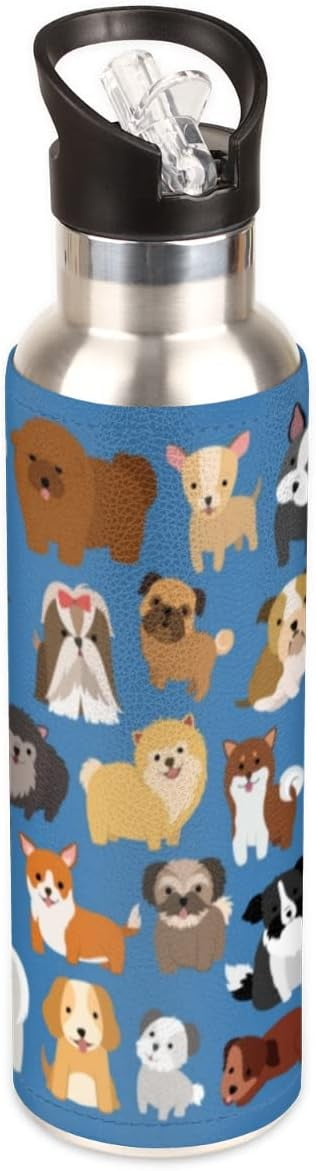 Insulated Stainless Steel Water Bottle with Straw 20oz Cute Dog Animal ...
