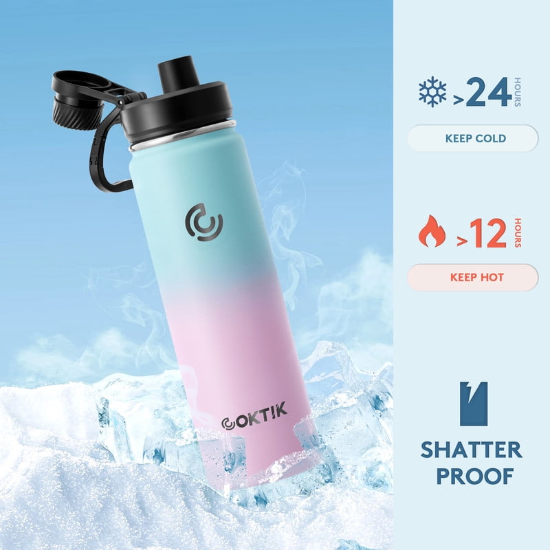 Insulated Stainless Steel Water Bottle with Straw Lid, 22 oz Wide Mouth ...