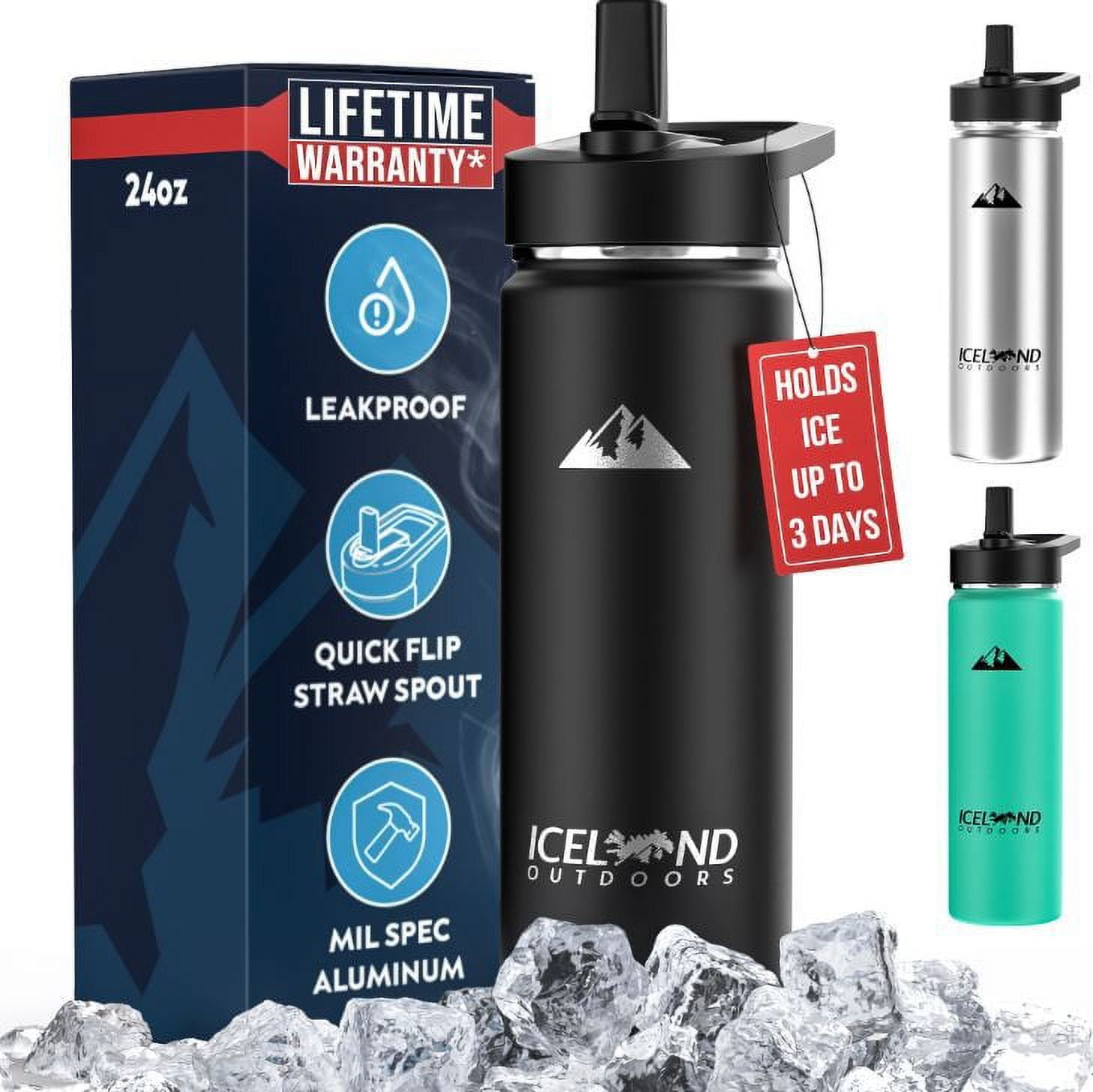 Insulated Stainless Steel Water Bottle with Straw and Flip Top Lid ...