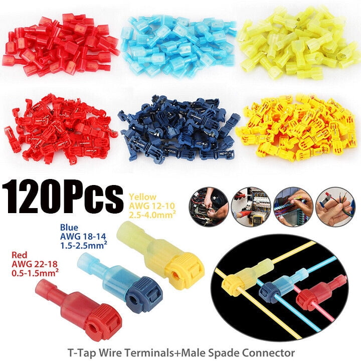 Insulated T-Taps Quick Splice Wire Terminal Connectors Combo 120Pcs 22 ...