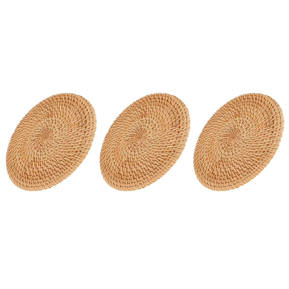 Insulated Tea Coaster Rattan Placemats 3 Pcs Wicker Straw Tripod ...