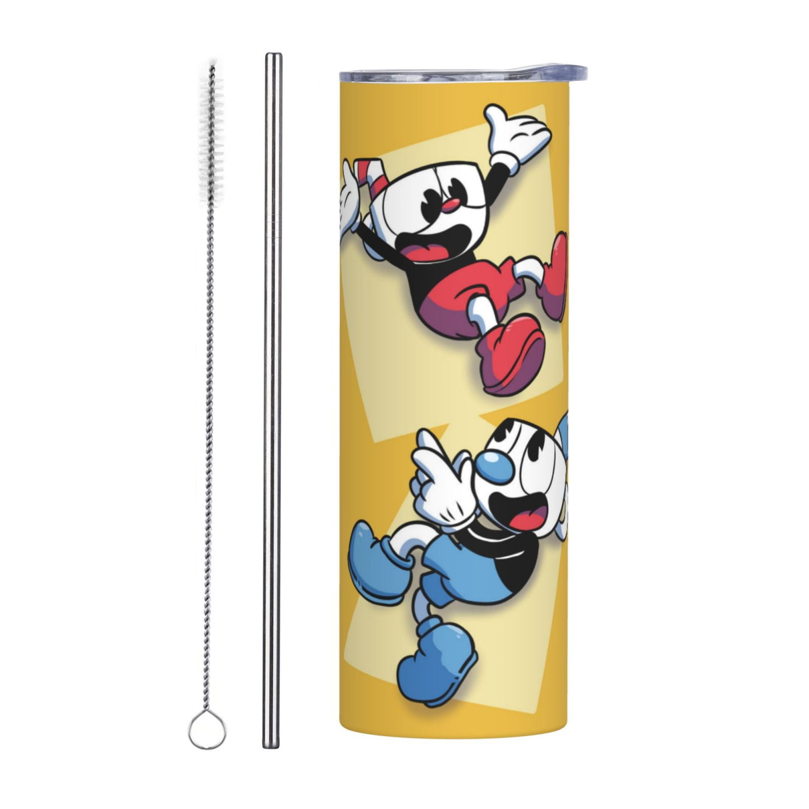 Insulated Tumbler with Lids and Straws, Cuphead Mugman Stainless Steel ...