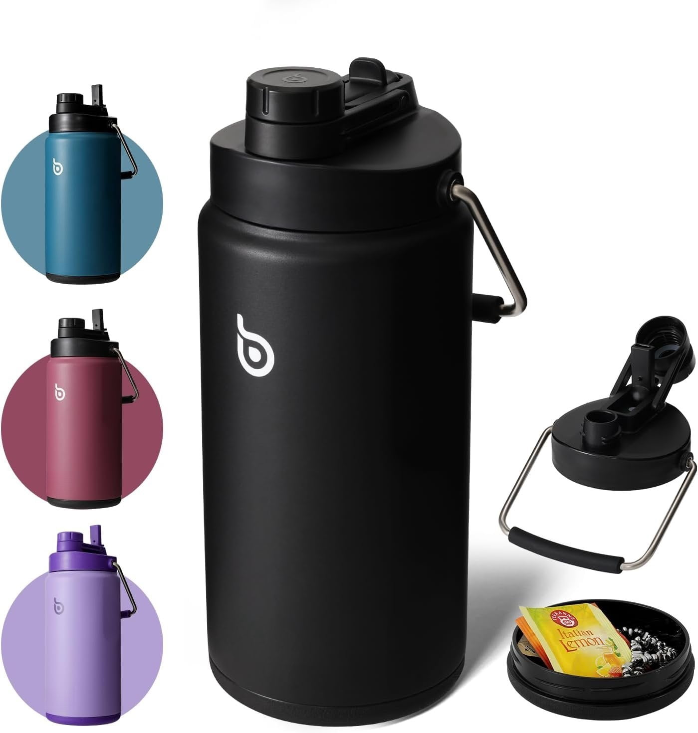 Insulated Water 64 oz with Straw and Dual-use Lid Half Gallon Water Jug ...