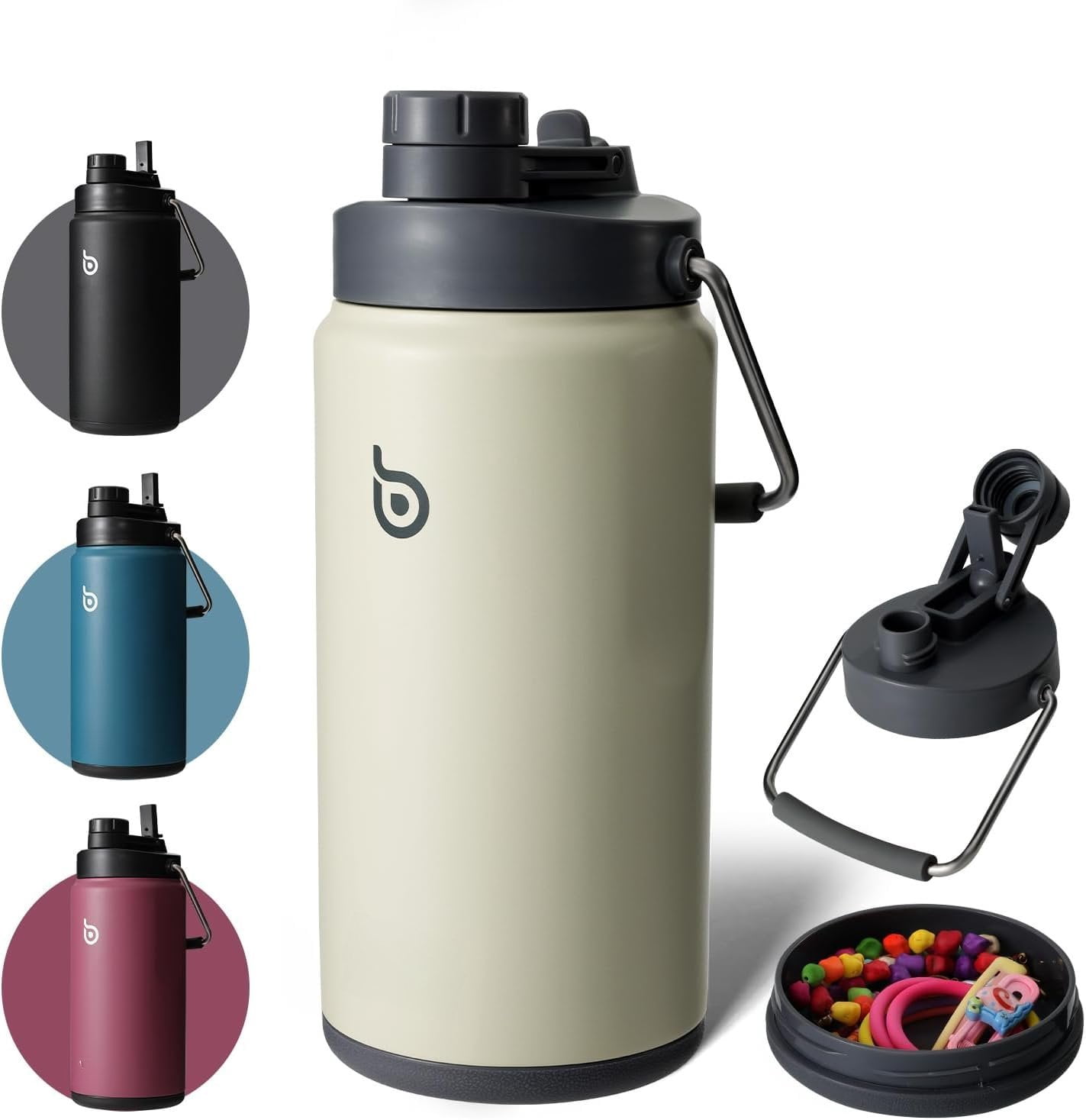 Insulated Water 64 oz with Straw and Dual-use Lid Half Gallon Water Jug ...