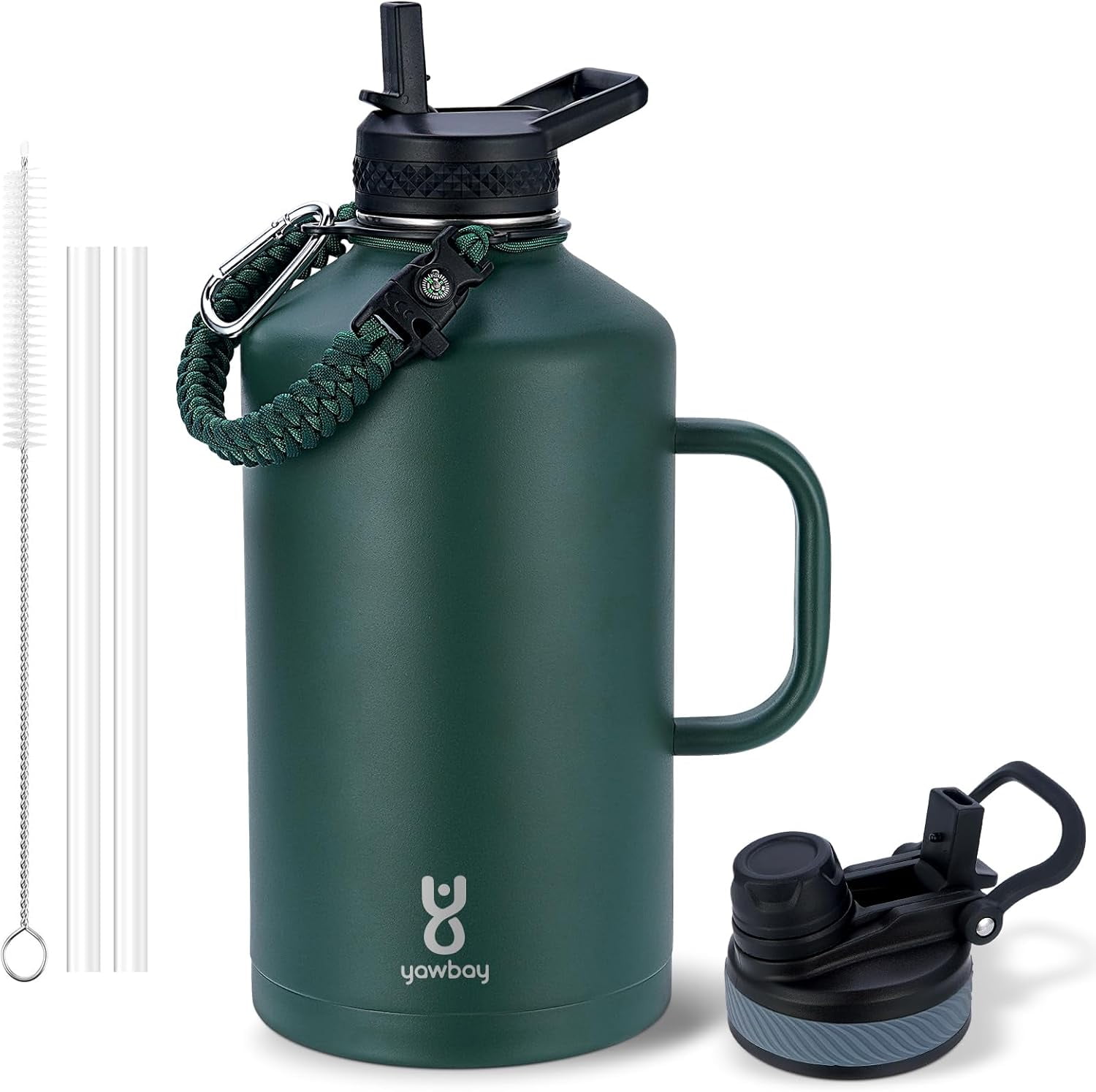 Insulated Water Bottle 128 oz with 2-in-1 Straw Lids & Handle,1 Gallon ...