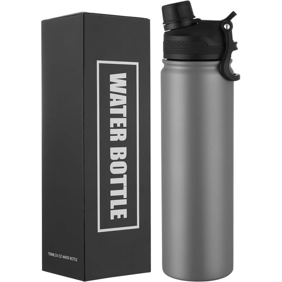 Insulated Water Bottle 24oz, Stainless Steel Double Wall Vacuum Sports ...