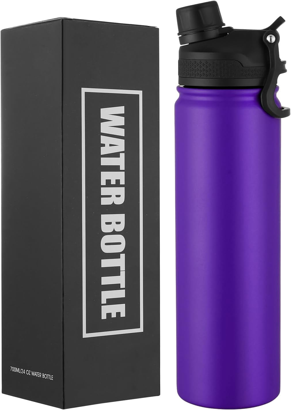 Insulated Water Bottle 24oz, Stainless Steel Double Wall Vacuum Sports ...