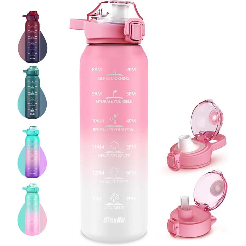 Insulated Water Bottle 32oz with 2Lids,18/10 Stainless Steel 1000ml ...