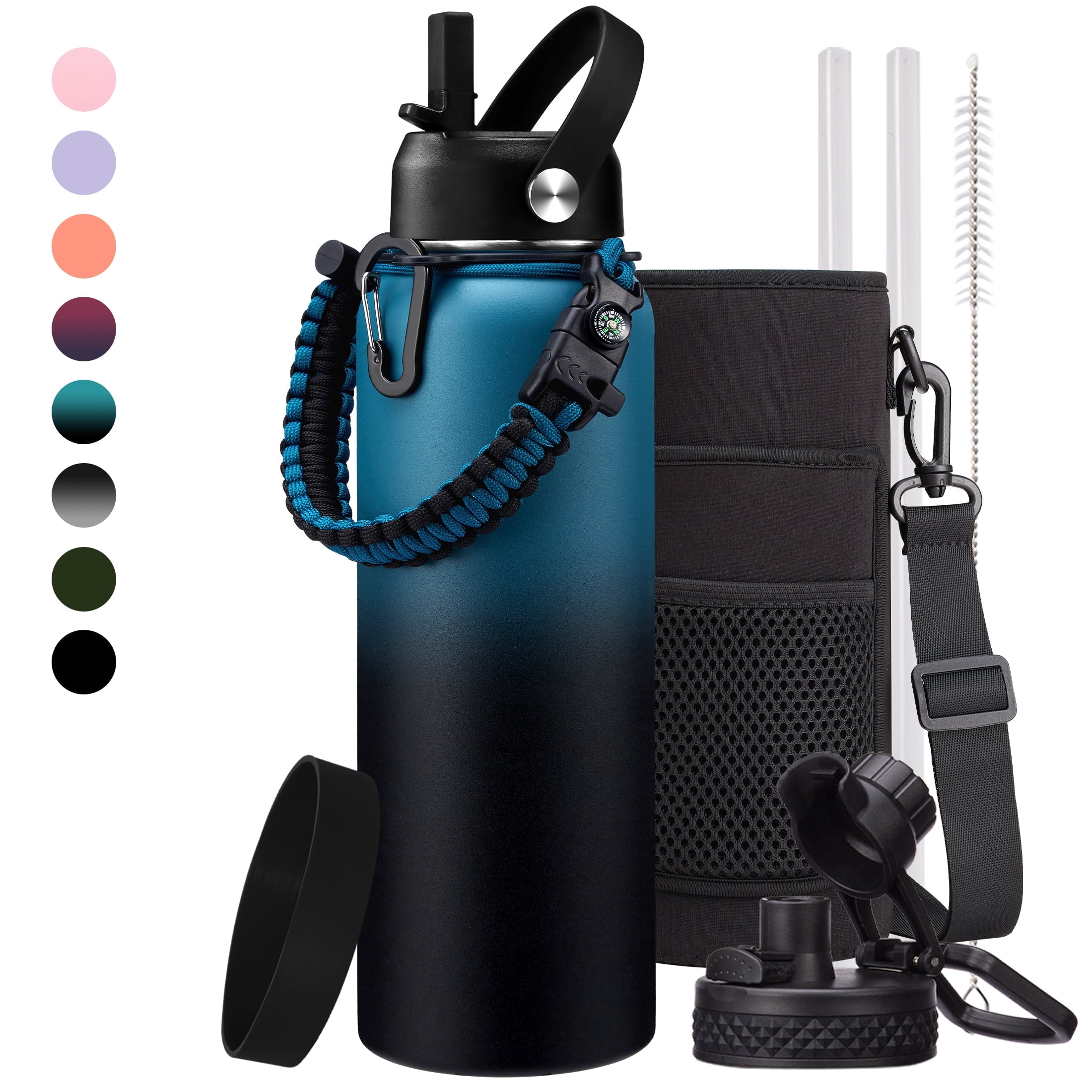 LIMITFLASK 40oz Insulated Water Bottle, Straw Lid, Wide Mouth, Triple ...