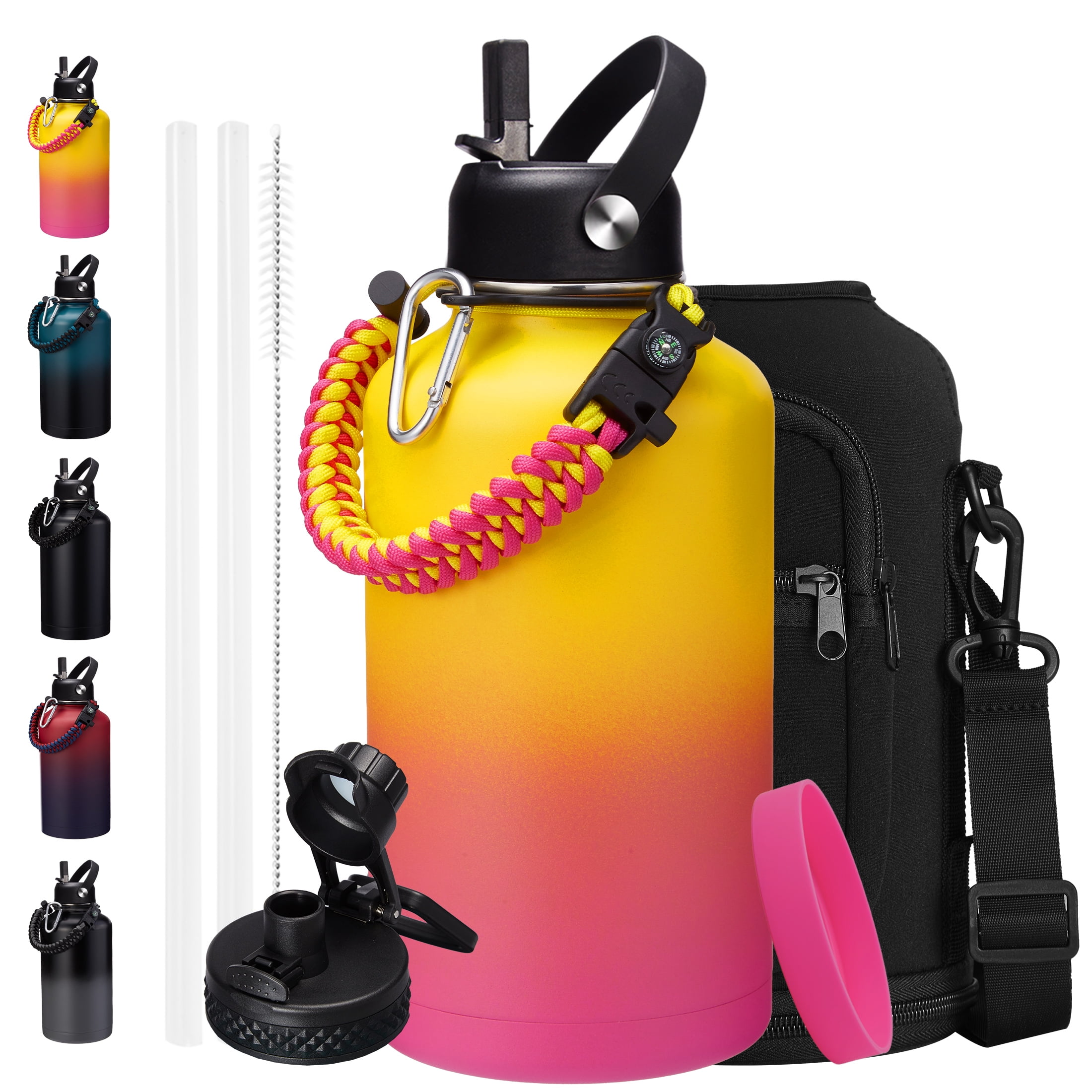 Insulated Water Bottle 64oz with Straw - Pop-up Spout Lid, Carrying ...