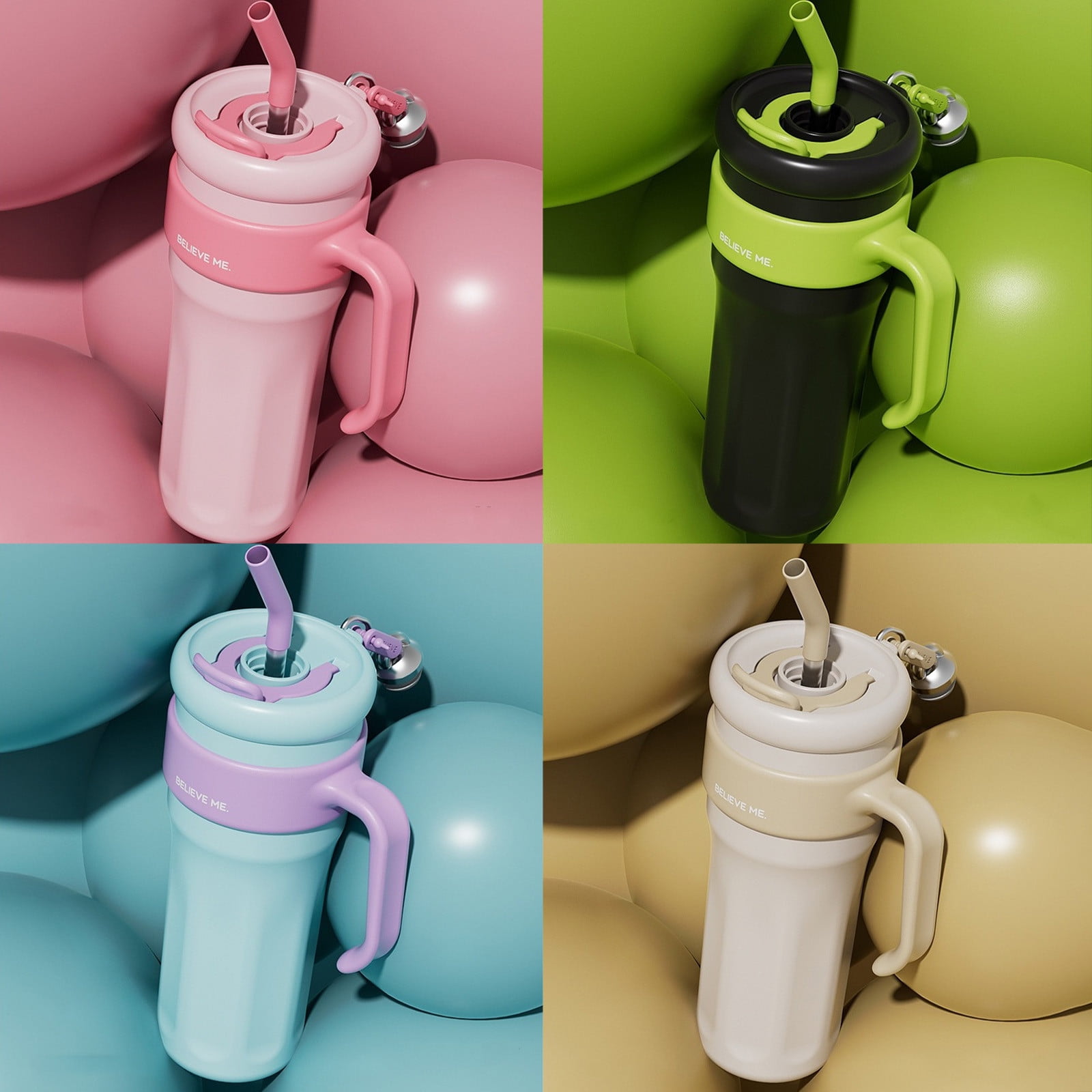 Insulated Water Bottle with Handle and Straw Leak Proof Thermal Flask ...