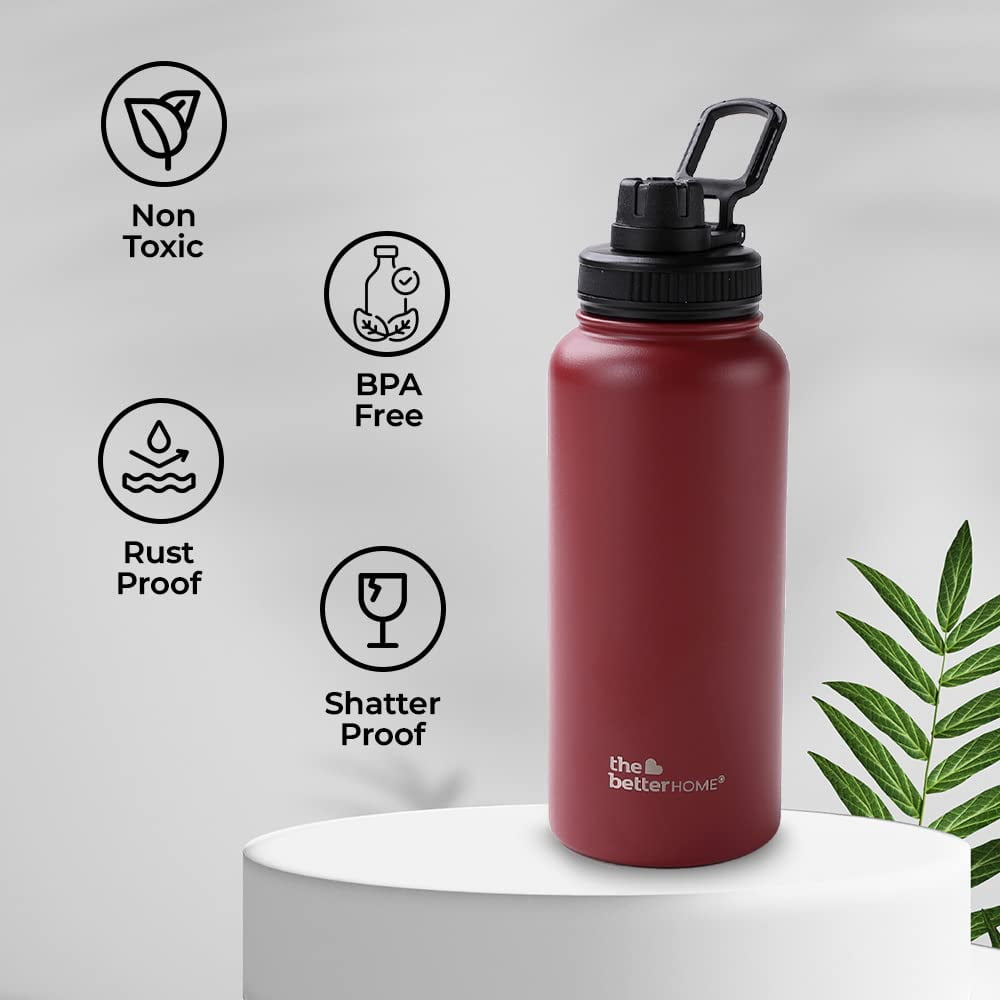 Insulated Water Bottle Pack Of 1 - 1 Liter, Maroon | Double Wall, Hot ...