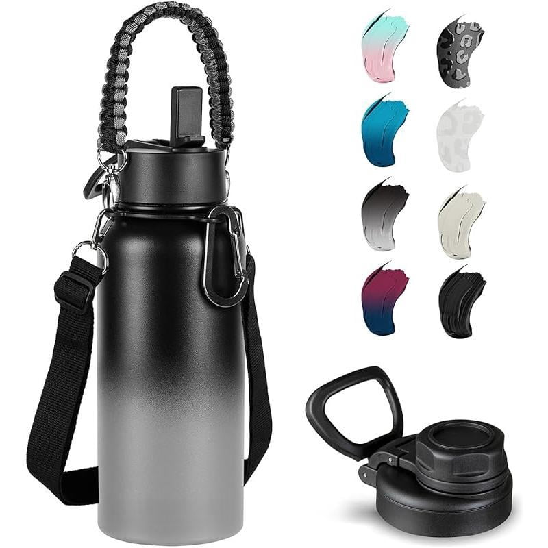 Insulated Water Bottle, Stainless Steel Water Bottle, 3 Lids (Straw ...