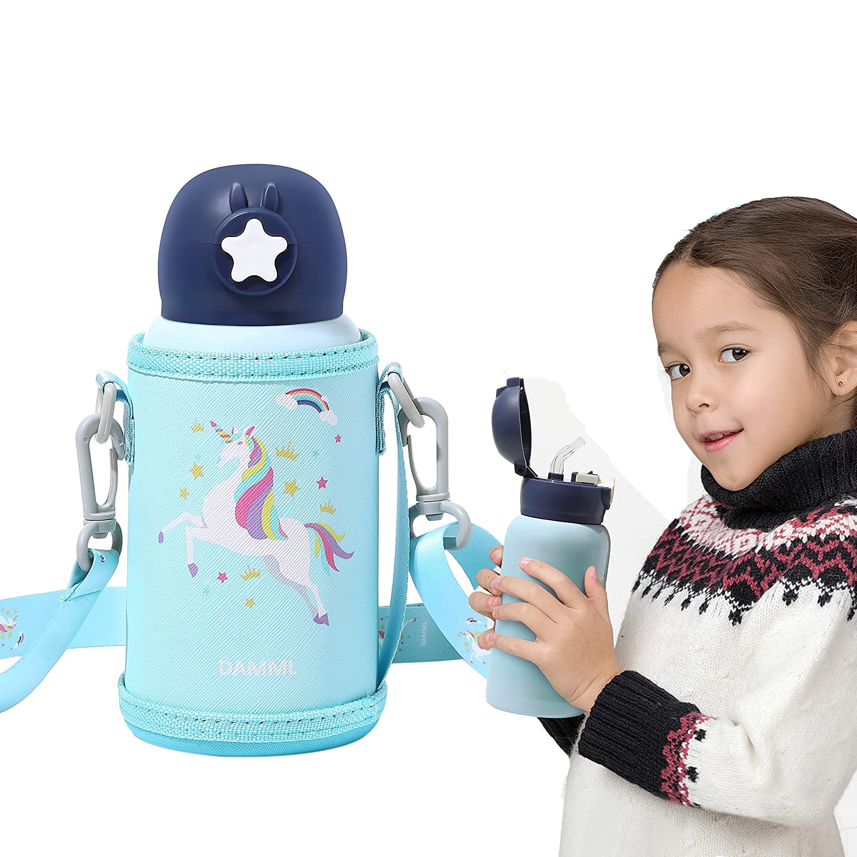 Kids Insulated Water Bottle, 17oz Stainless Steel, Unicorn Design, with ...