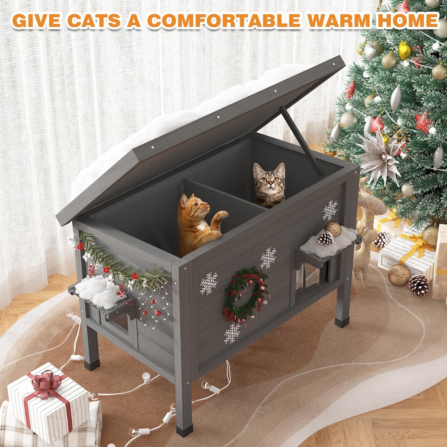 Insulated Waterproof Outdoor Cat House with Escape Door for Multiple ...