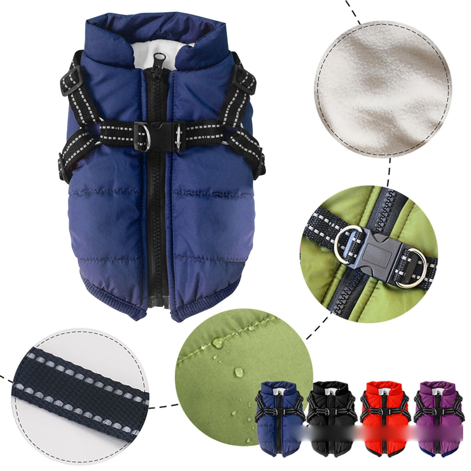 Winter Vest With Integrated Harness for Dogs and Cats - Insulated ...