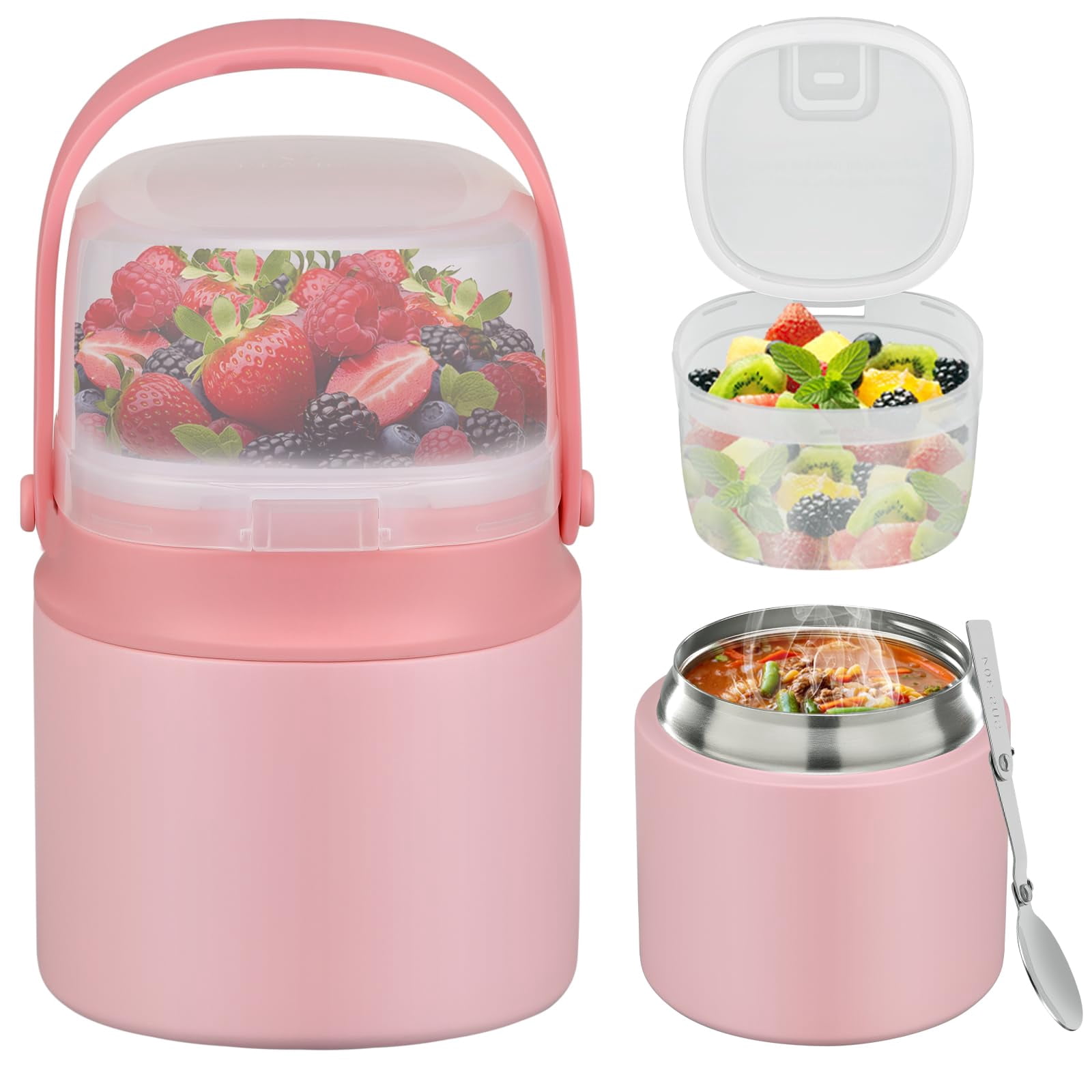 Insulated soup thermos with snack box, 14oz jar and 6oz container ...
