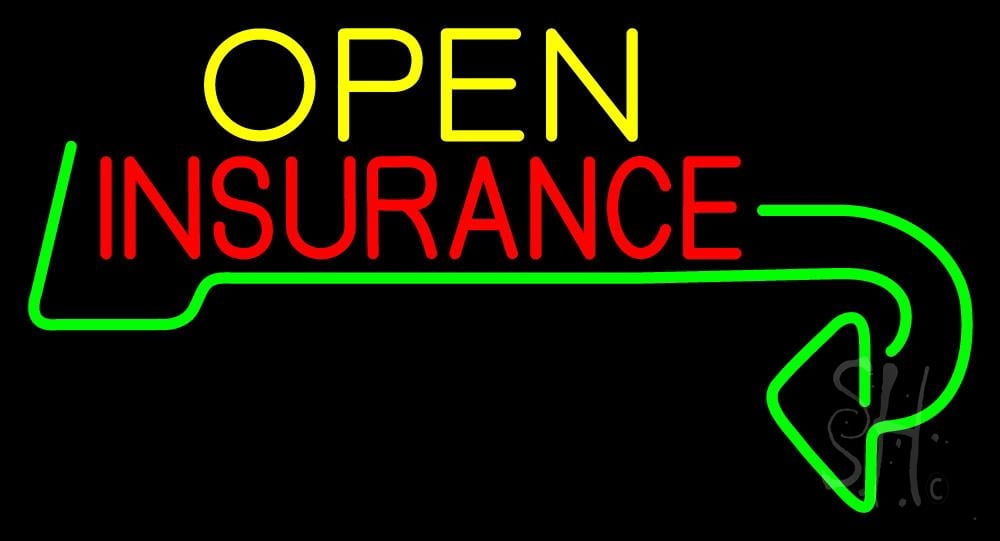 Insurance Open with Arrow LED Neon Sign 13 x 24 - inches, Black Square ...