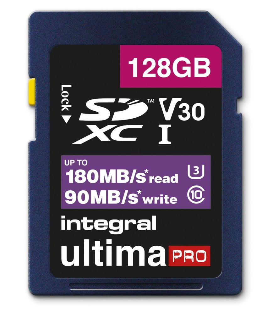 Integral 128GB Ultima Pro SDXC Memory Card V30 UHS-I U3 180MB/sec ...