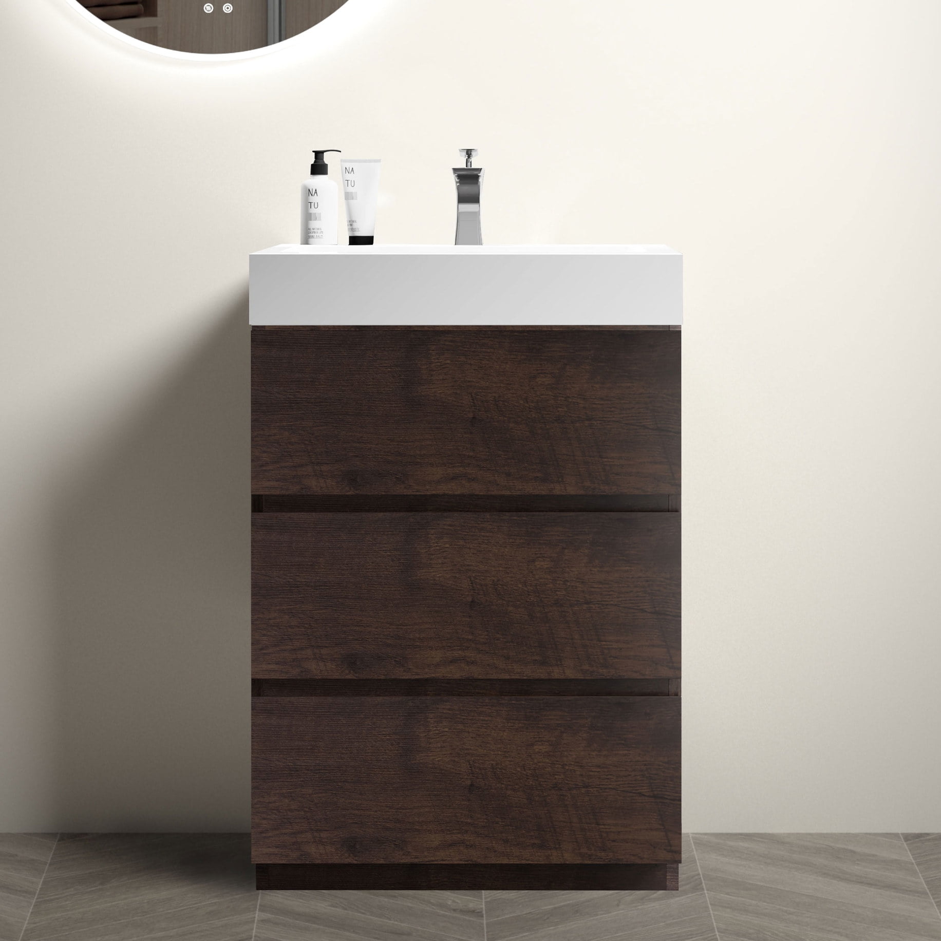 Integrated 45° handle - free design - Spacious storage drawers ...