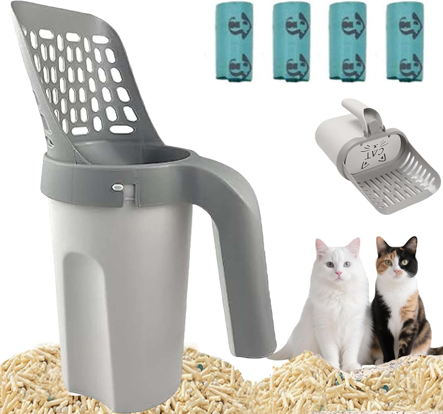 Integrated Cat Litter Scooper, 2 in 1 Detachable Portable Cat Litter ...