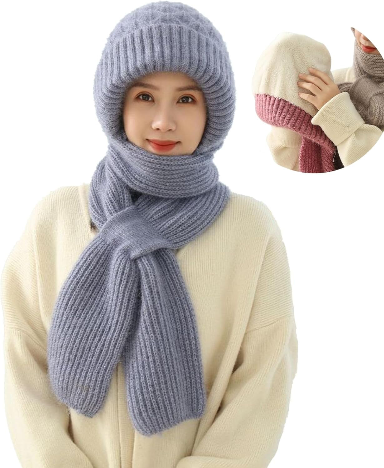 Integrated Ear Protection Windproof Cap Scarf, Winter Plus Lined ...