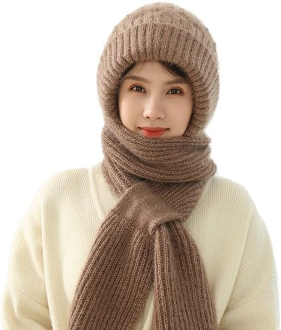 Integrated Ear Protection Windproof Cap Scarf, Women's Thick Knit Scarf ...