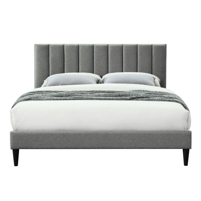 Integrated Gray Bed In A Upholstered Box - Channel Headboard, 4.5 In ...