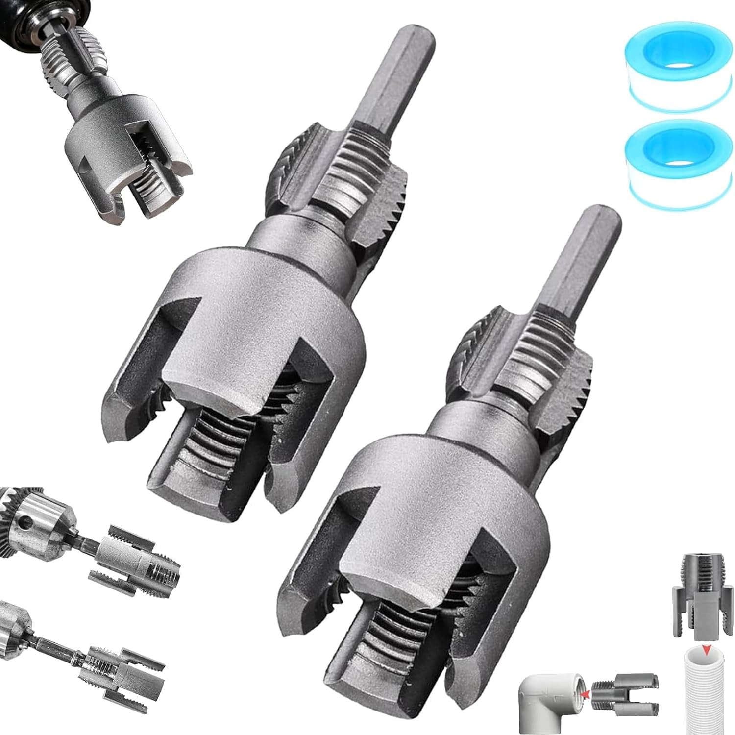 Integrated Internal & External Pipe Threading Tool, Electric Drill Compatible PVC Pipe Thread ...