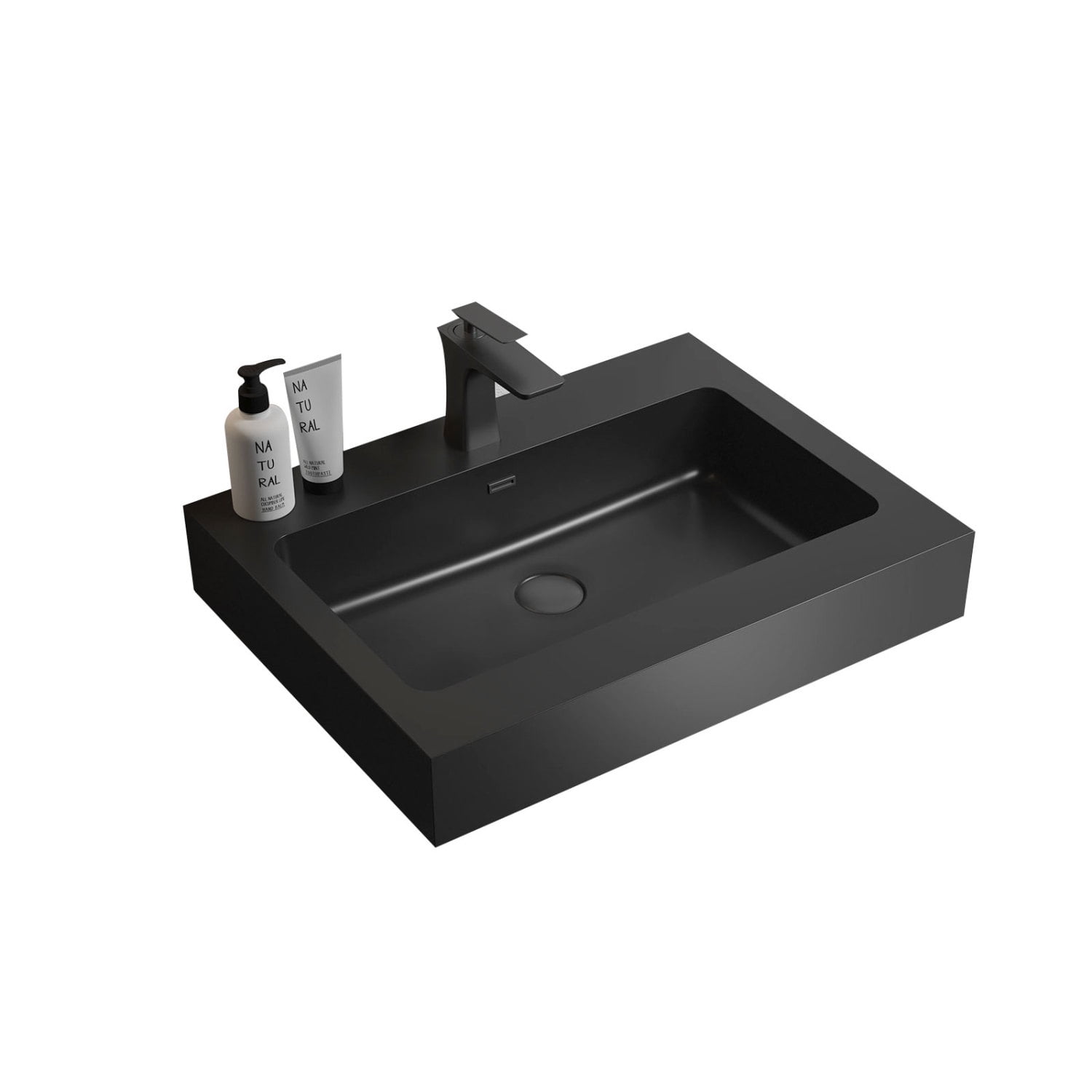 Integrated Matt Black Engineered Quartz Basin without Drain and Faucet ...
