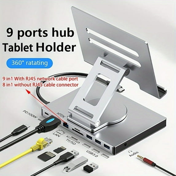 Integrated Rotating Stand Type-C Docking Station 4K/ 60Hz + Gigabit ...