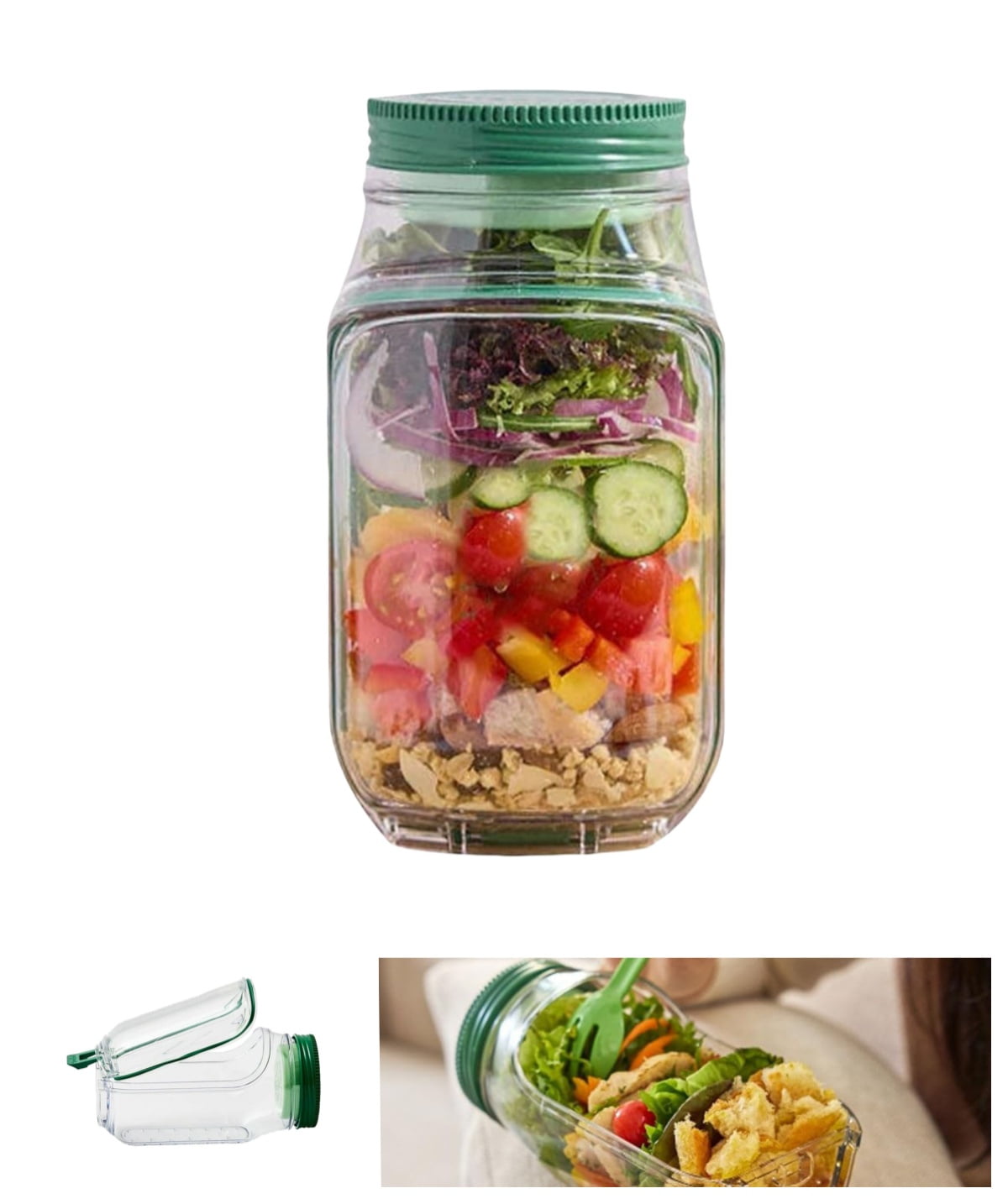 Integrated Salad Container – Transparent Layered Salad Jar with ...