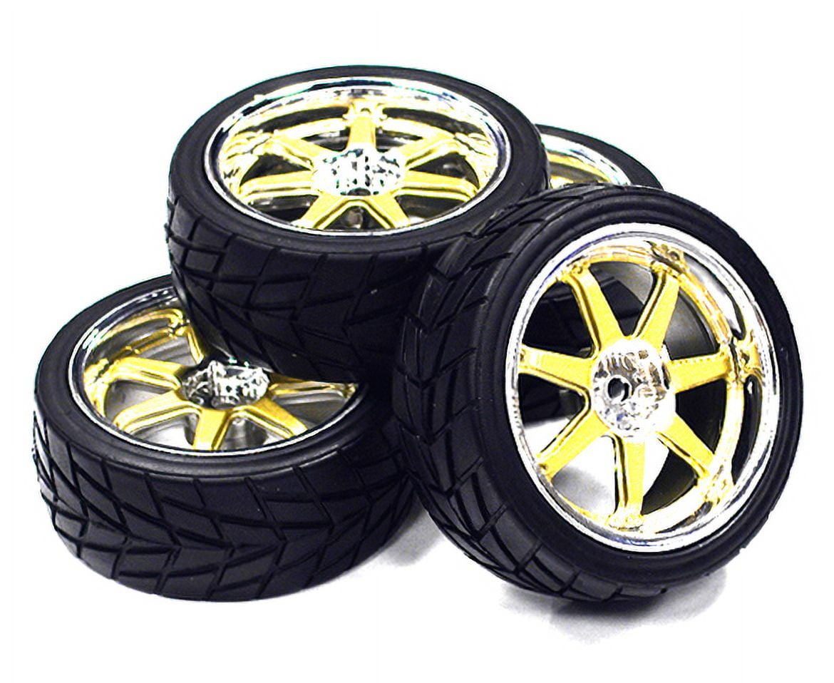 Integy RC Toy Model Hop-ups C23437GOLD 7 Spoke Complete Wheel & Tire ...