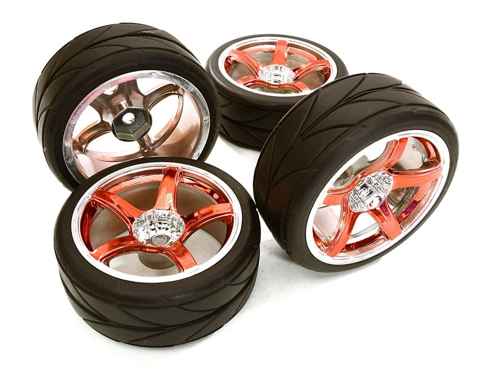 Integy RC Toy Model Hop-ups C23479RED 5 Spoke Complete Wheel & Tire Set ...