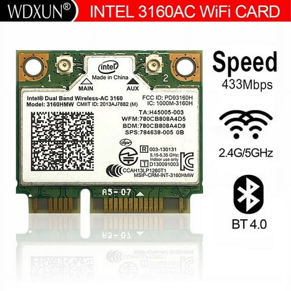 Intel Dual Band Wireless-AC 3160 AC3160 316AC AC3160HMW Half Mini PCI ...