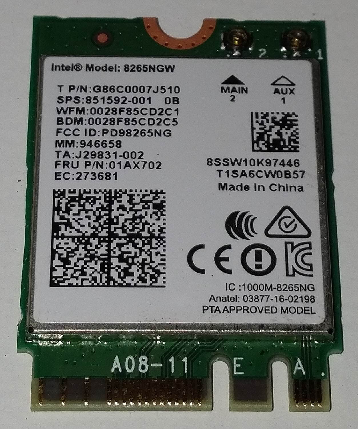 Intel® Dual Band Wireless-AC 8265 Dual Band 2x2 AC + BlueTooth M.2 ...