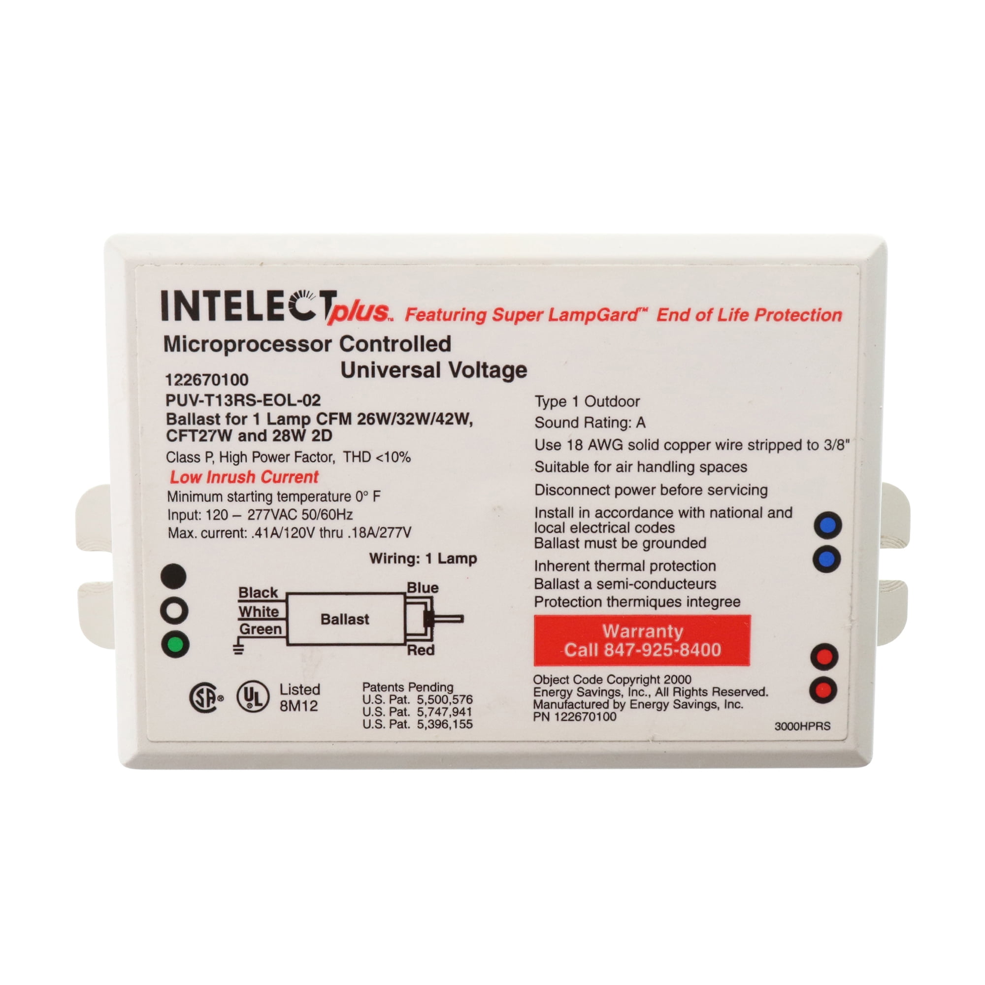 Intelect Plus PUV-T13RS-EOL-02 Electronic Fluorescent Ballast, 1-Lamp ...
