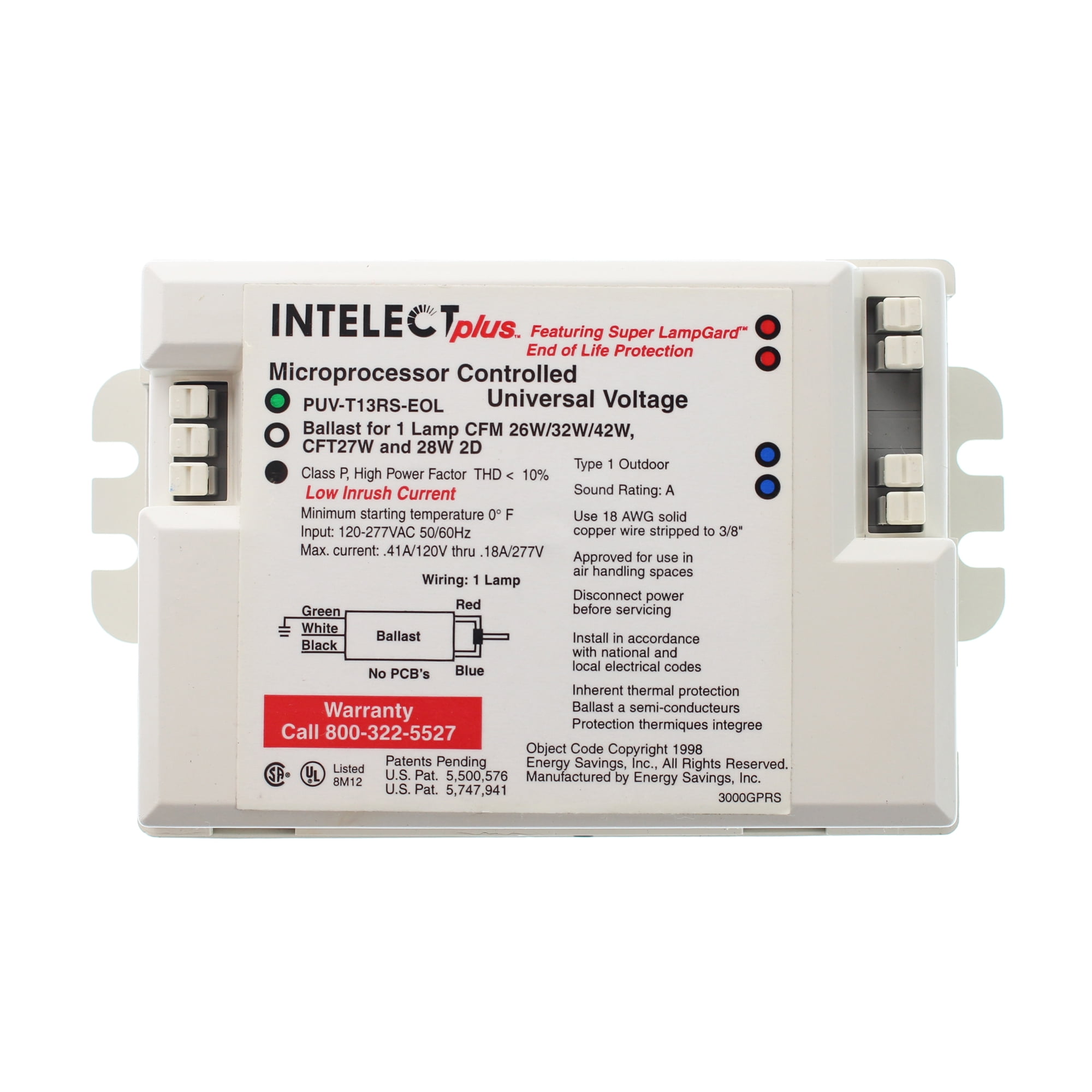 Intelect-Plus PUV-T13RS-EOL Compact Flourescent Ballast, (1) CFL 42W ...
