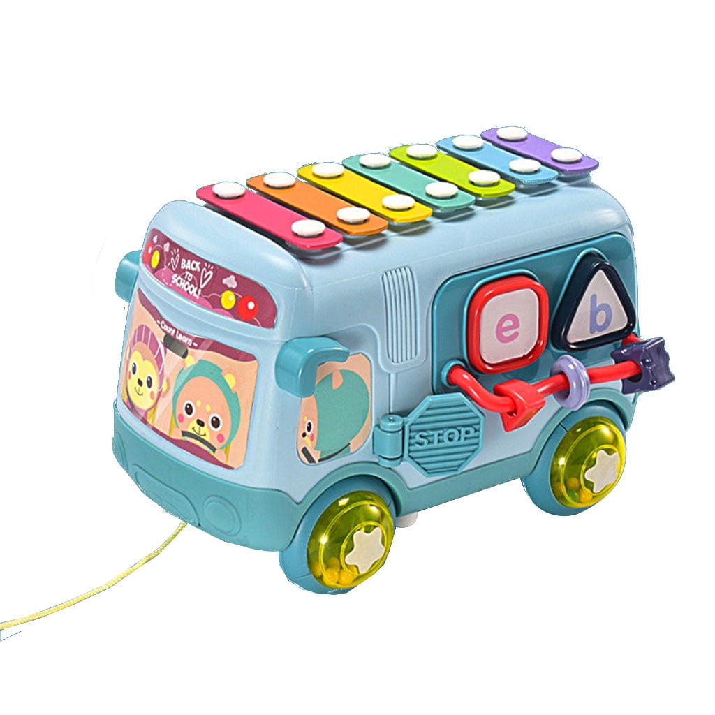 Intellectual School Bus Baby Toy Push Pull Learning Educational Rattles ...