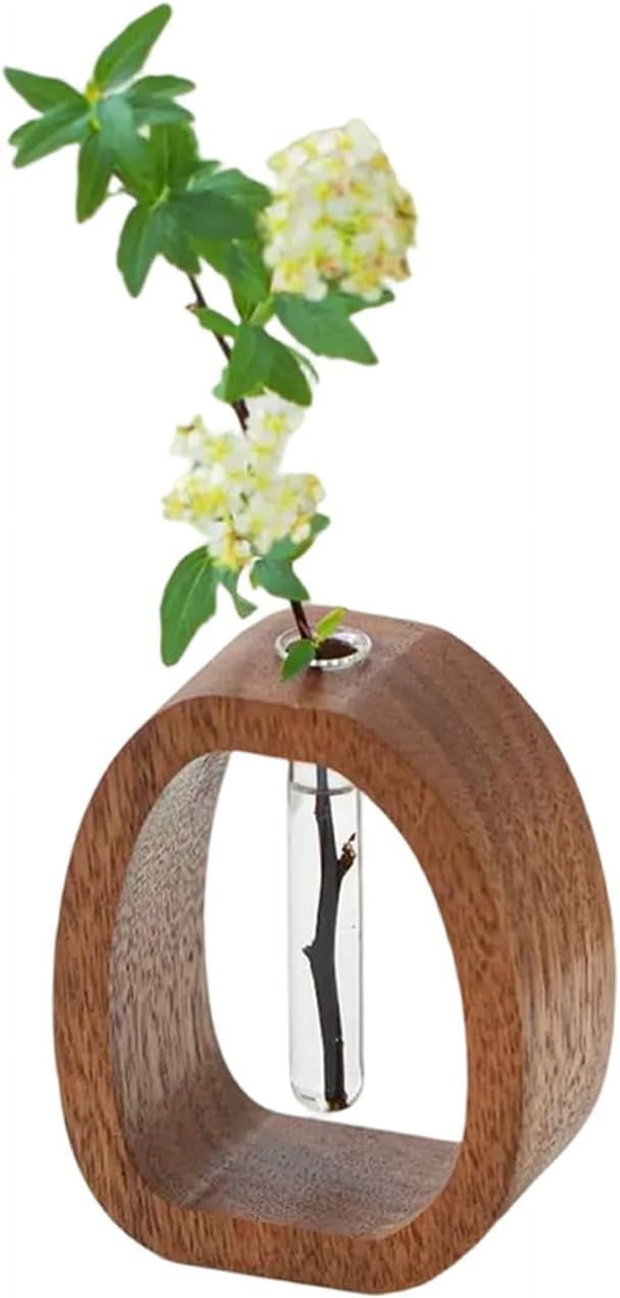 Intelligenck Solid Wood Glass Vase, Elegant Walnut Creative Wooden ...